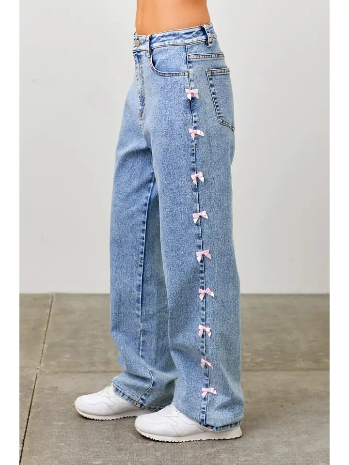 wide leg jeans w/ bow detail – Sugar-N-Spice Children's and Tween ...