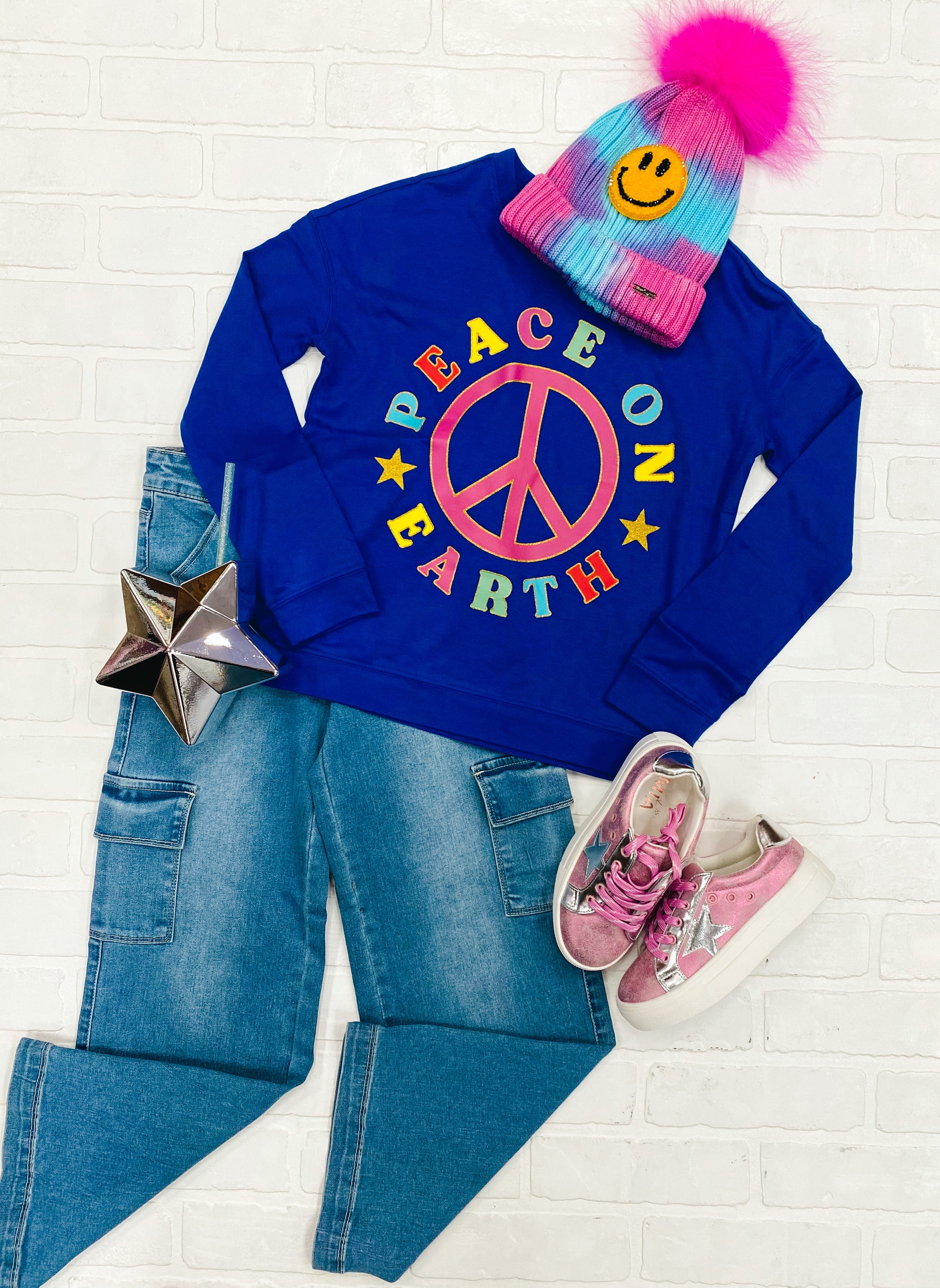 peace on earth royal blue long sleeve top – Sugar-N-Spice Children's ...