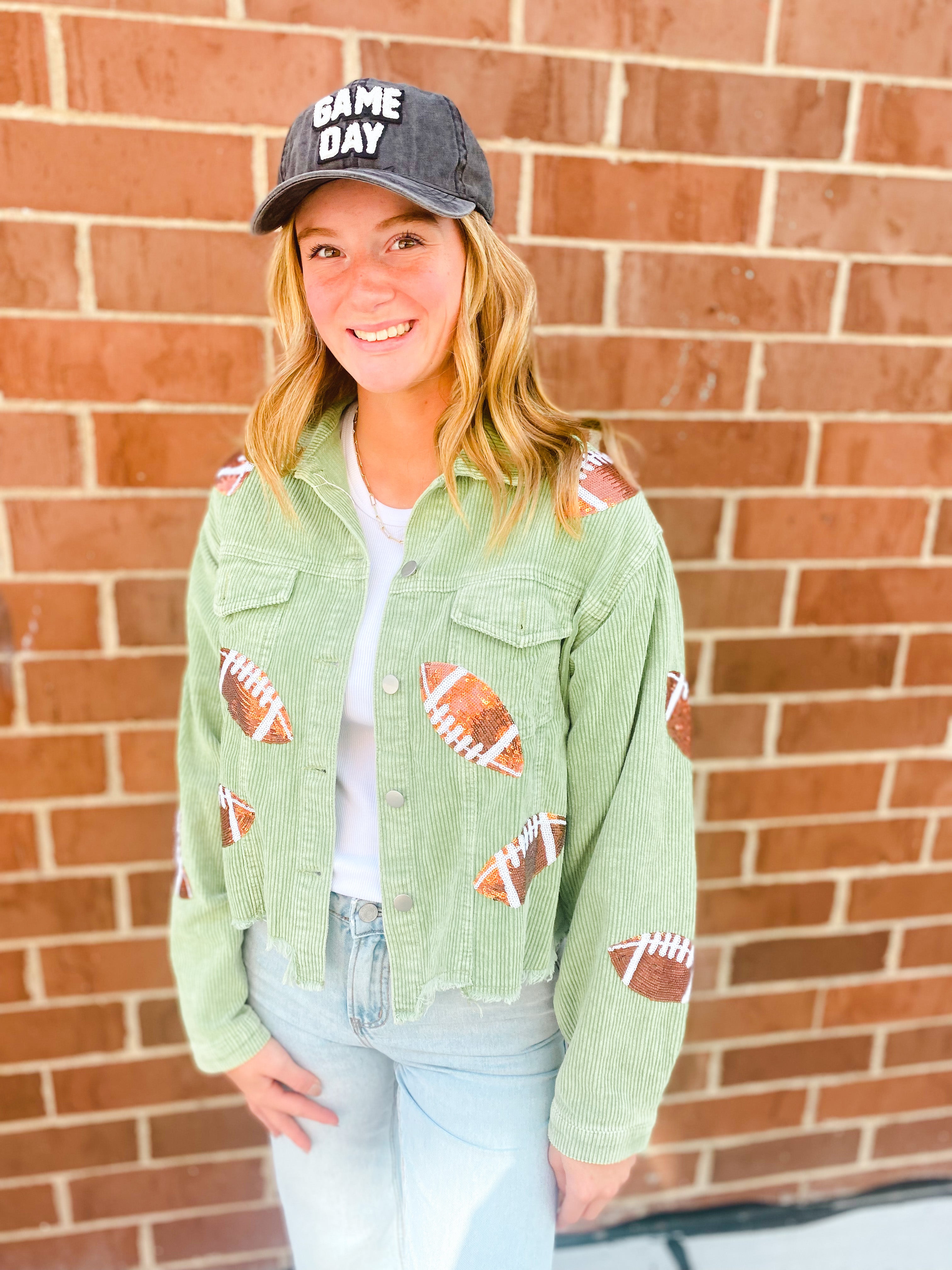 green sequin football oversized corduroy jacket – Sugar-N-Spice ...