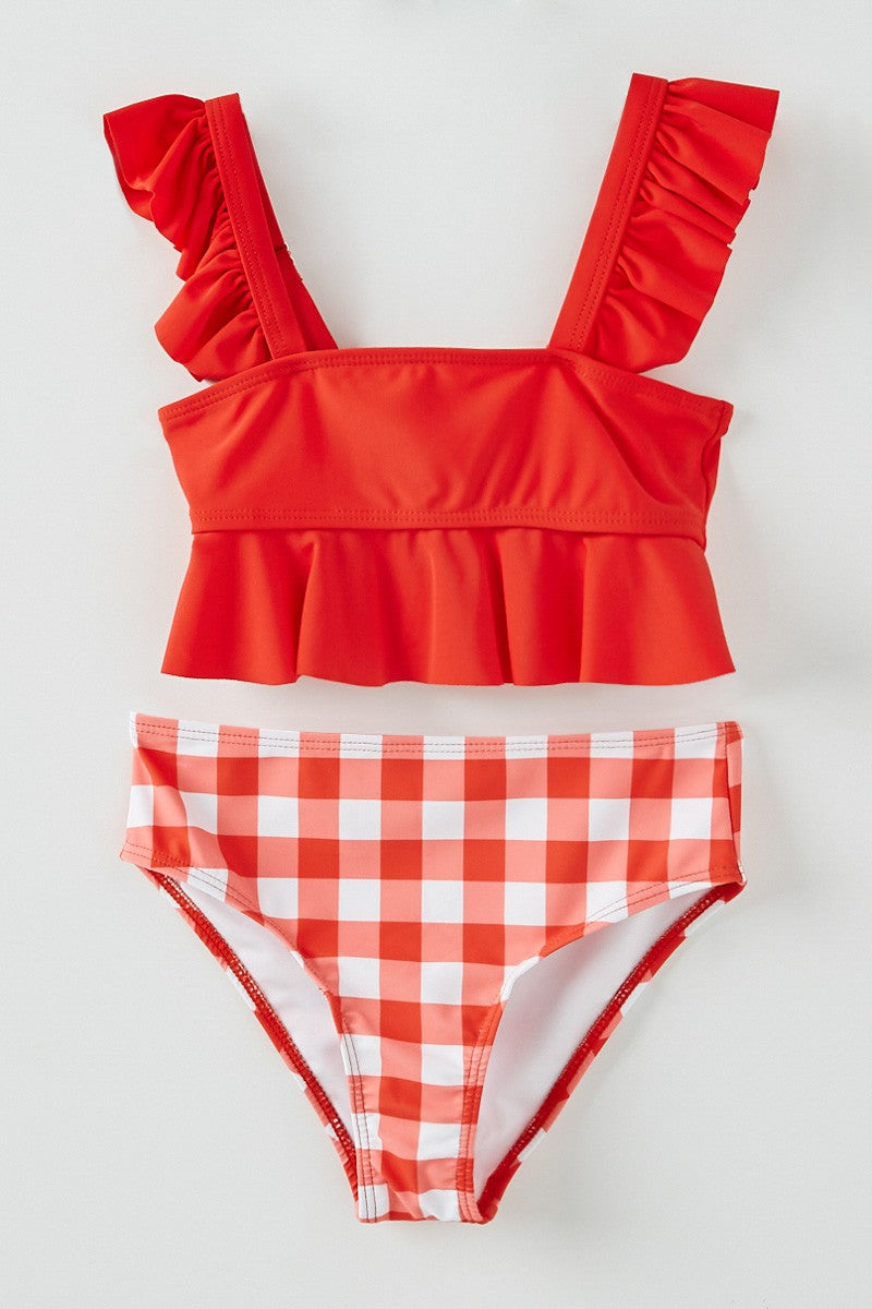 red ruffle and plaid 2 pc swimsuit – Sugar-N-Spice Children's and Tween ...