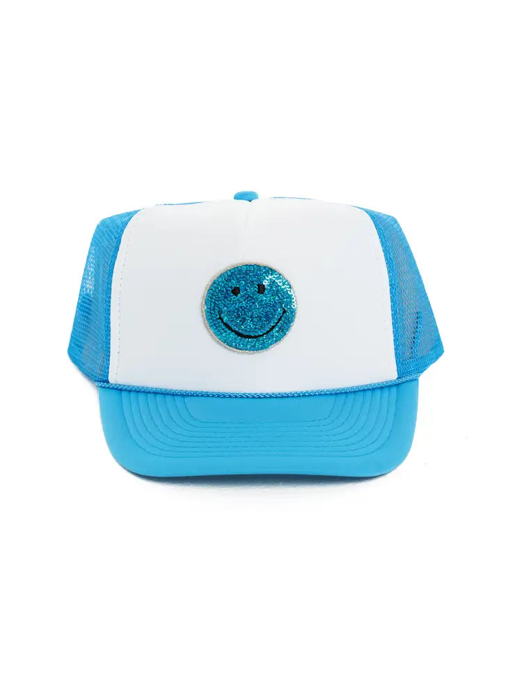 blue trucker hat w/ sequin happy face – Sugar-N-Spice Children's and ...